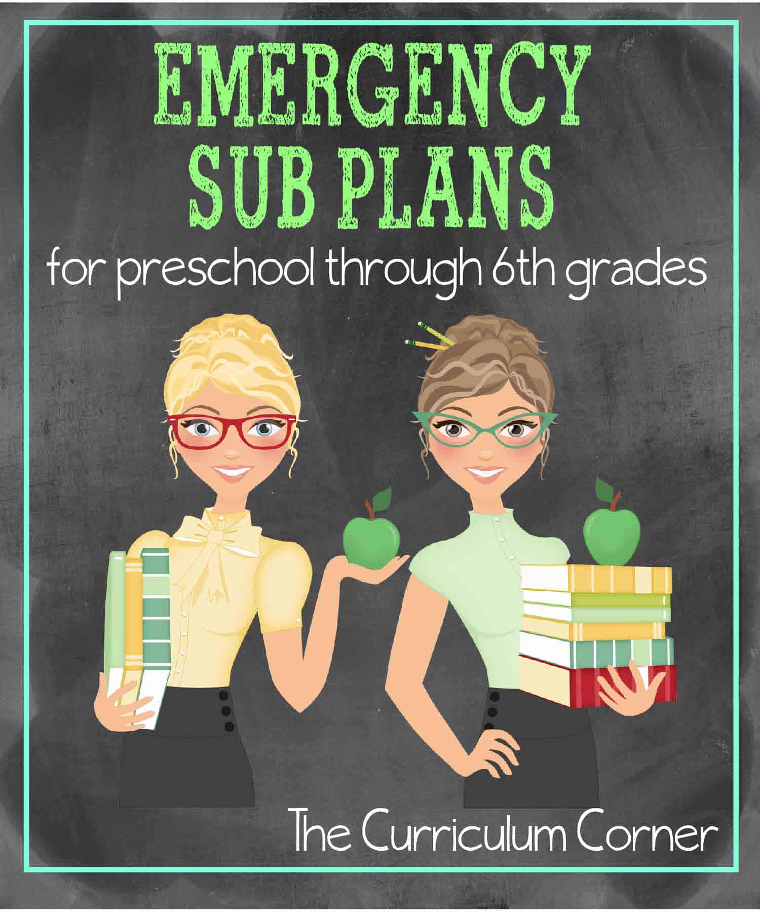 Pre K 6th Grade Emergency Sub Plans The Curriculum Corner 123