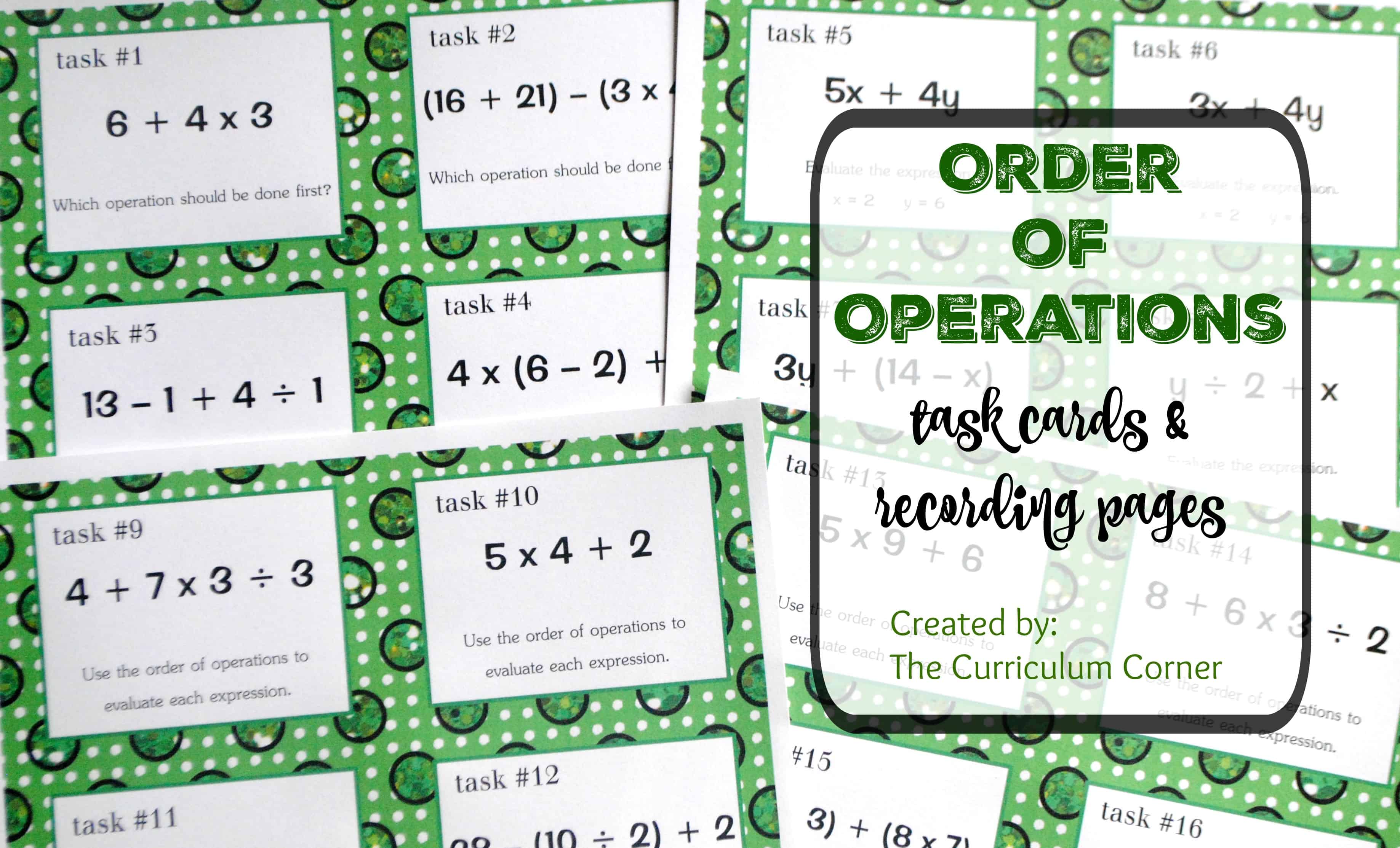 Order Of Operations Task Cards The Curriculum Corner 4 5 6