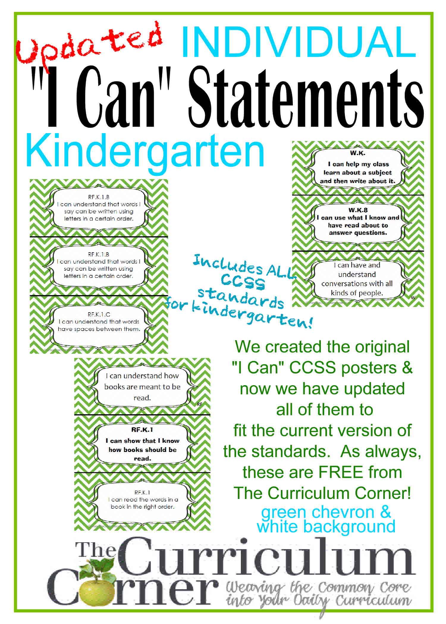 Kindergarten I Can Statements - Kindergarten