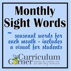 FREE monthly sight words - The Curriculum Corner 123