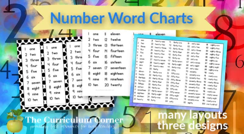 Number Word Charts - The Curriculum Corner 123
