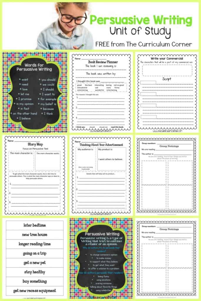 FREE Persuasive Writing Unit of Study from The Curriculum Corner ...