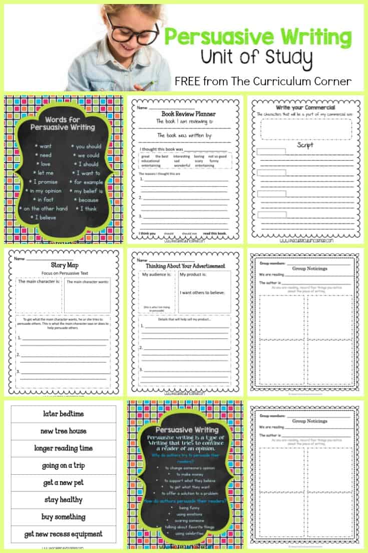 FREE Persuasive Writing Unit of Study from The Curriculum Corner ...