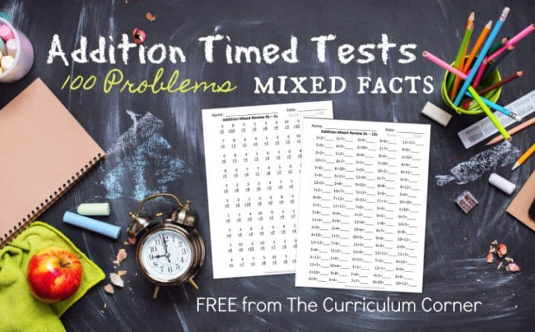 100 Addition Facts (Mixed Review Pages) - The Curriculum Corner 123