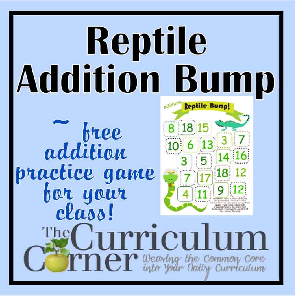Freebie reptile bump addition game - The Curriculum Corner 123