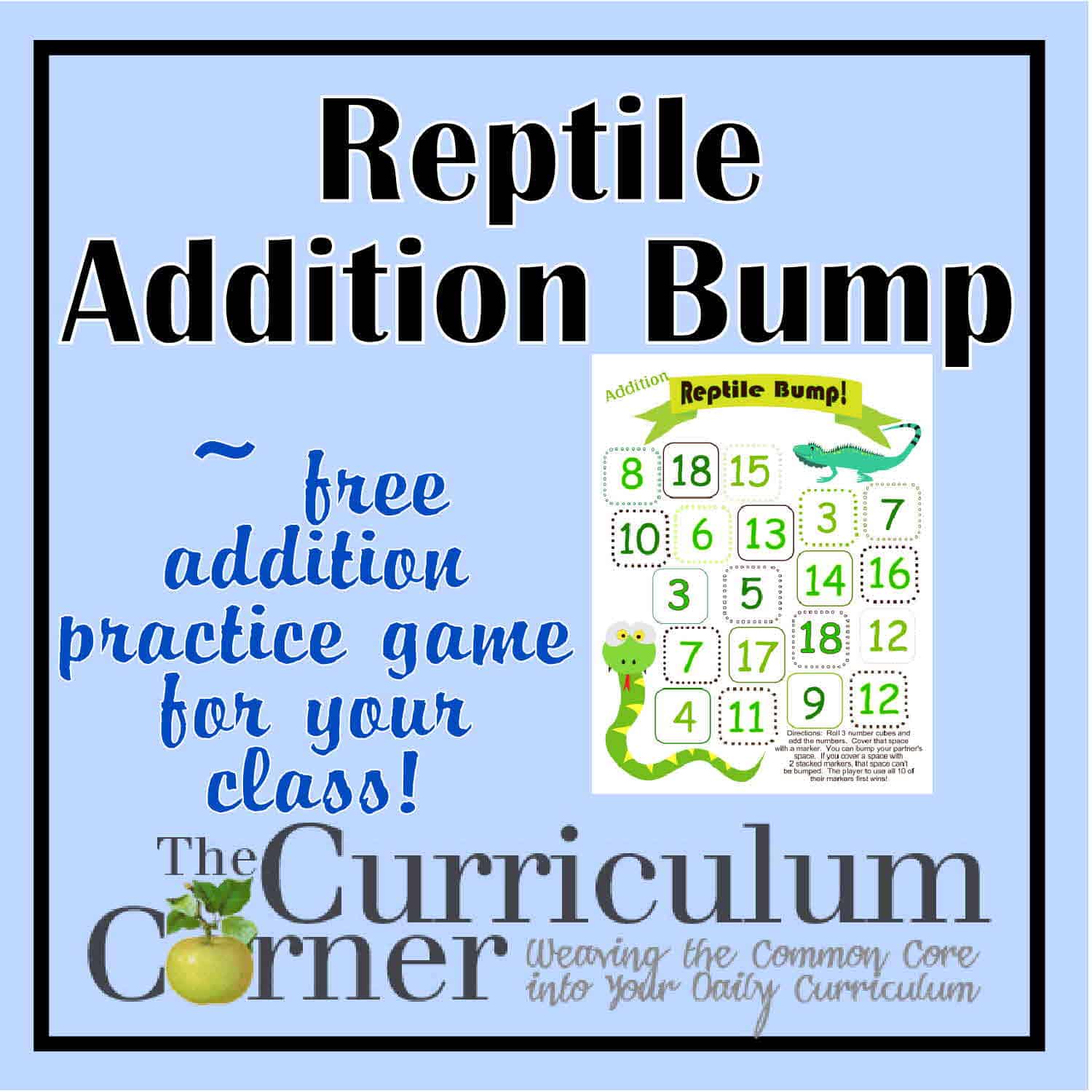 Freebie reptile bump addition game - The Curriculum Corner 123