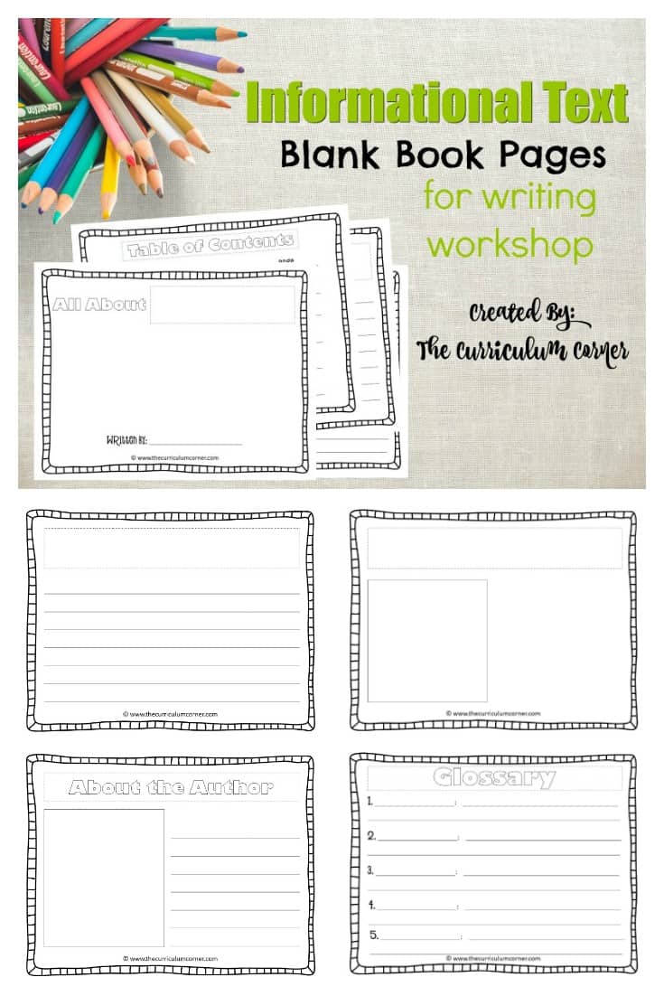 Informational Text Writing Blank Book Pages - The Curriculum Corner 123
