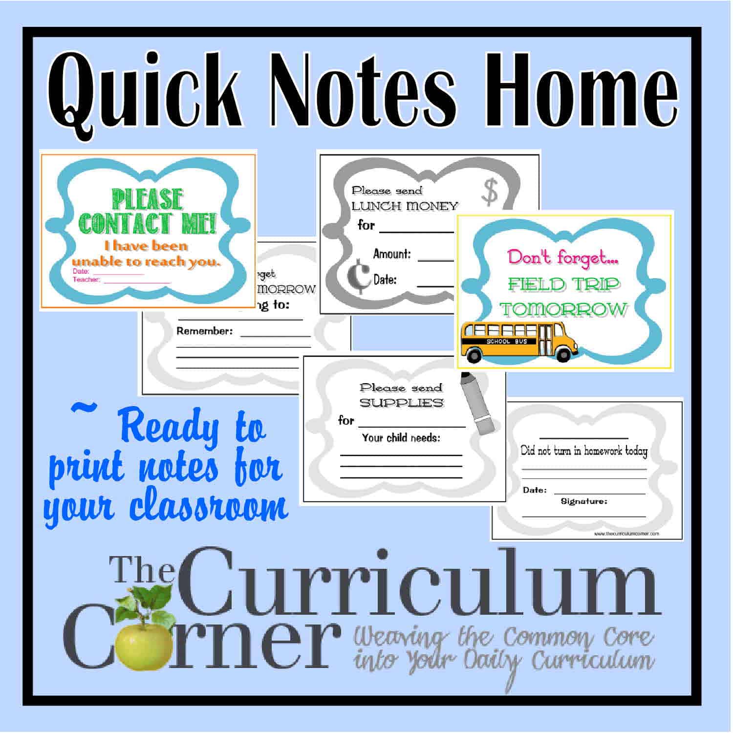 Quick Notes Home from The Curriculum Corner - The Curriculum Corner 123