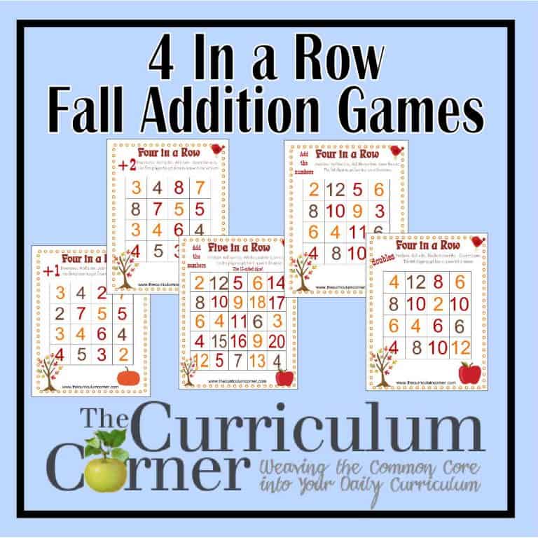 4 In a Row Addition Games for Fall - The Curriculum Corner 123