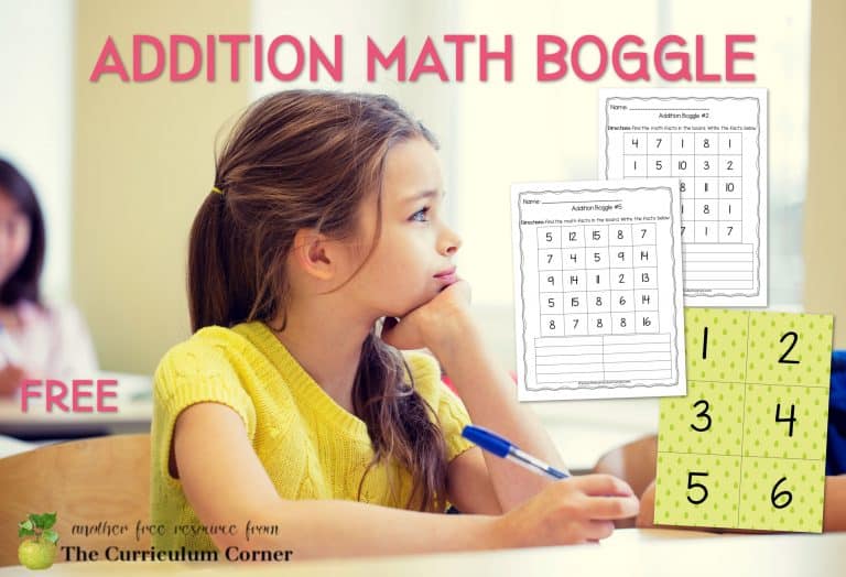 Addition Boggle Math - The Curriculum Corner 123
