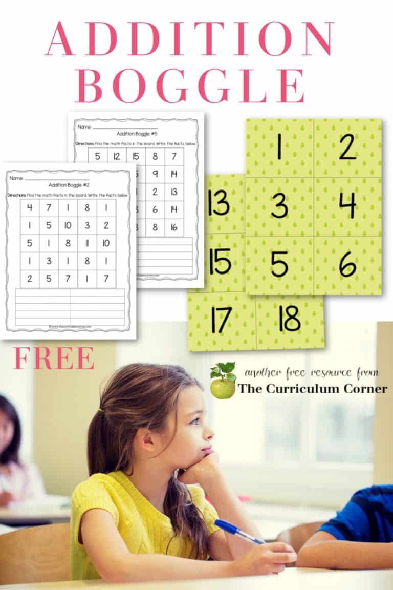 Addition Boggle Math - The Curriculum Corner 123
