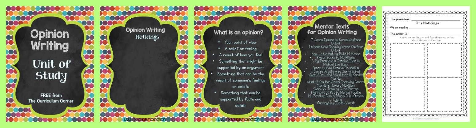 FREE Opinion Writing Unit of Study from The Curriculum Corner FREEBIE ...