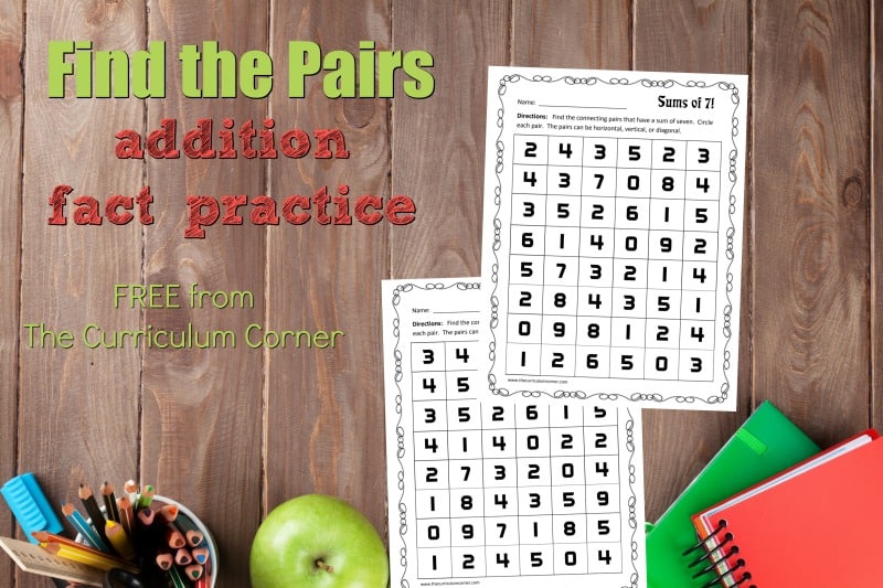 These free find the pairs math fact practice pages are designed to give ...