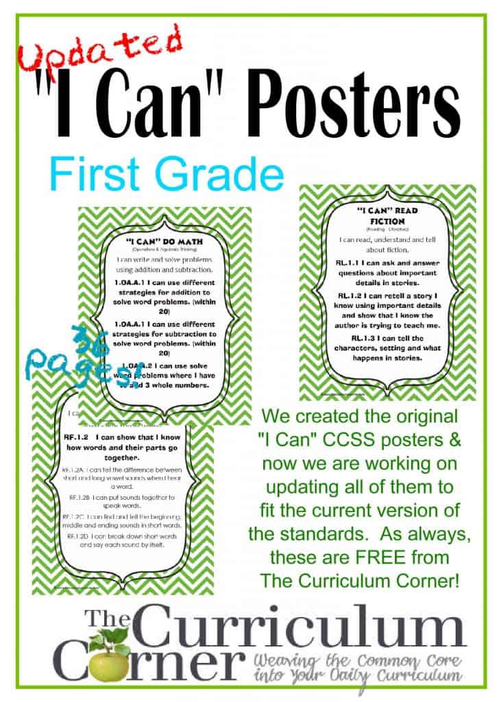 Updated I Can CCSS Posters in Green Chevron FREE from The Curriculum ...