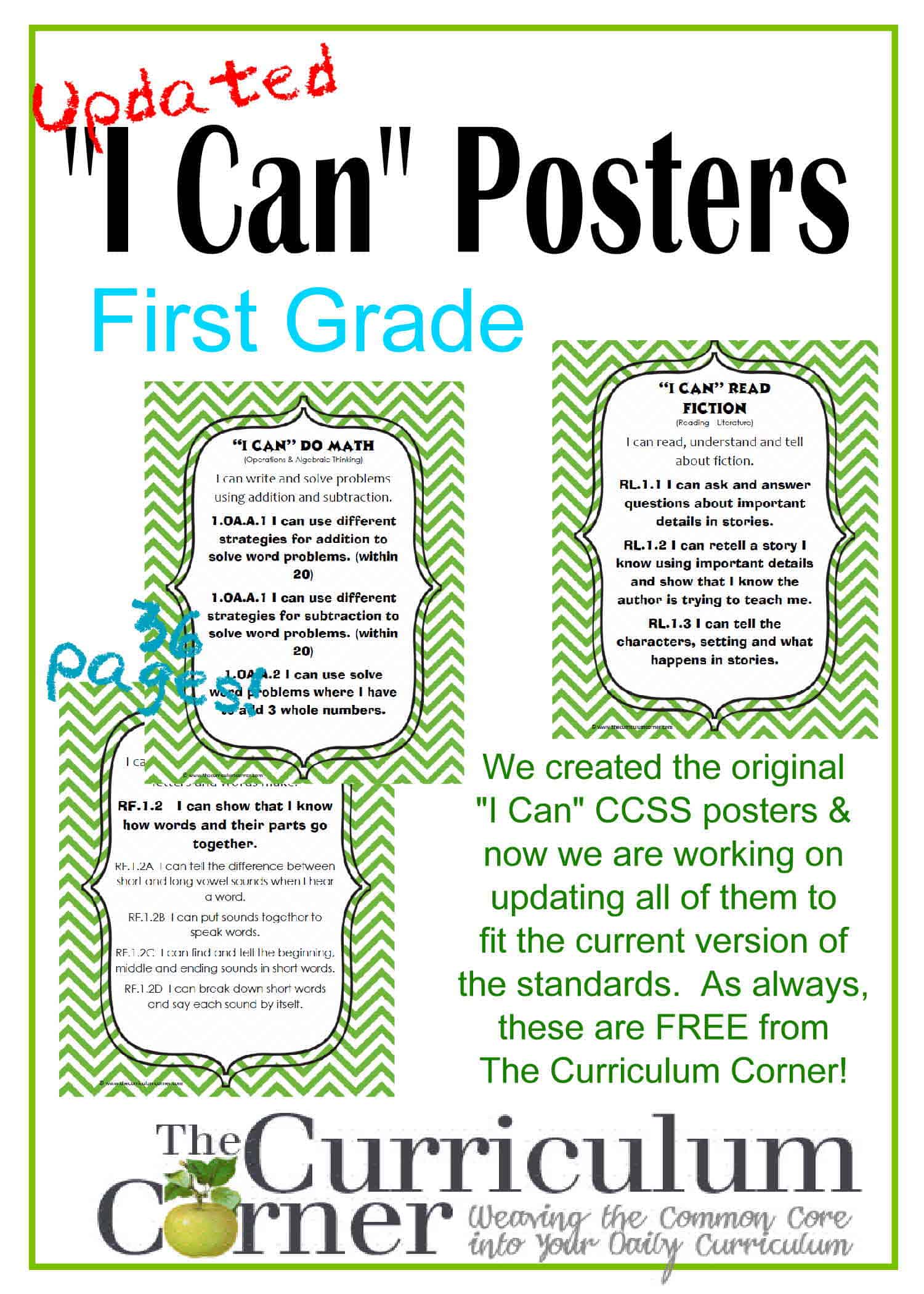 Updated I Can CCSS Posters in Green Chevron FREE from The Curriculum ...