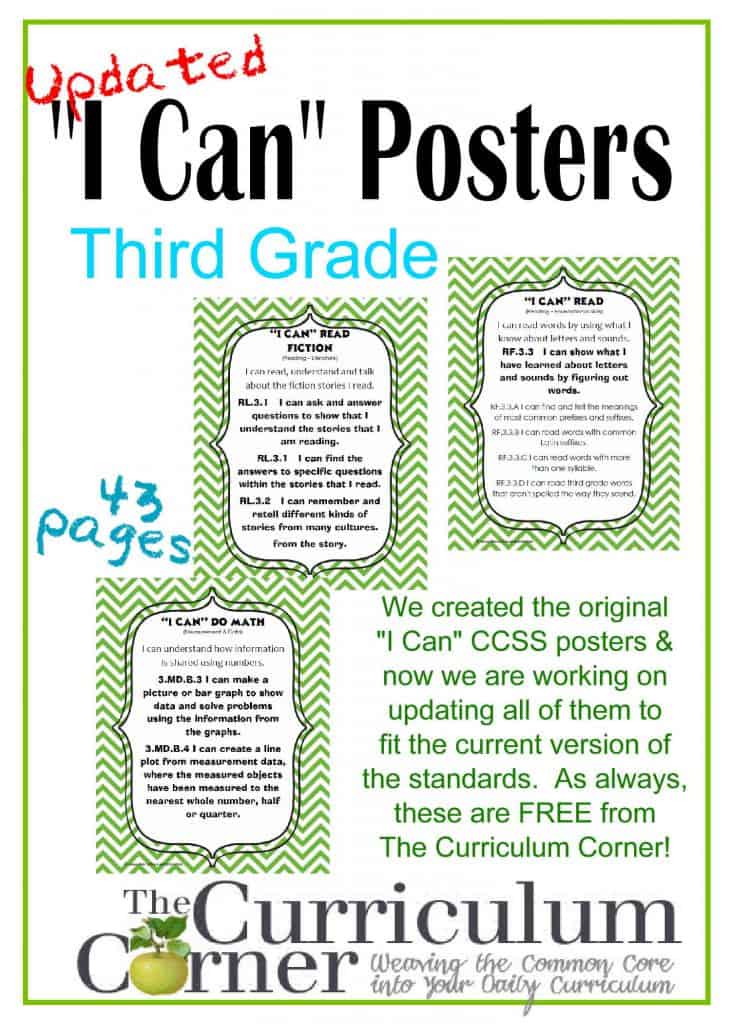 Updated 3rd Grade "I Can" CCSS Posters in Green Chevron Common Core I ...