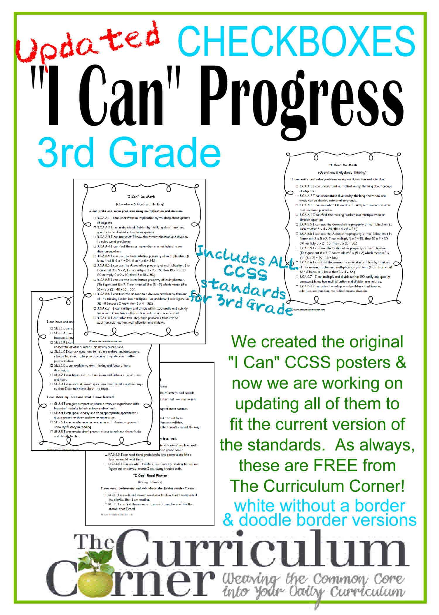 I Can Monitor 3rd Grade Statements for Common Core in a checkbox format ...