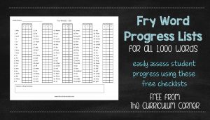 Fry Word Checklists - The Curriculum Corner 123