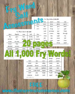Fry Word Self Checks - The Curriculum Corner 123