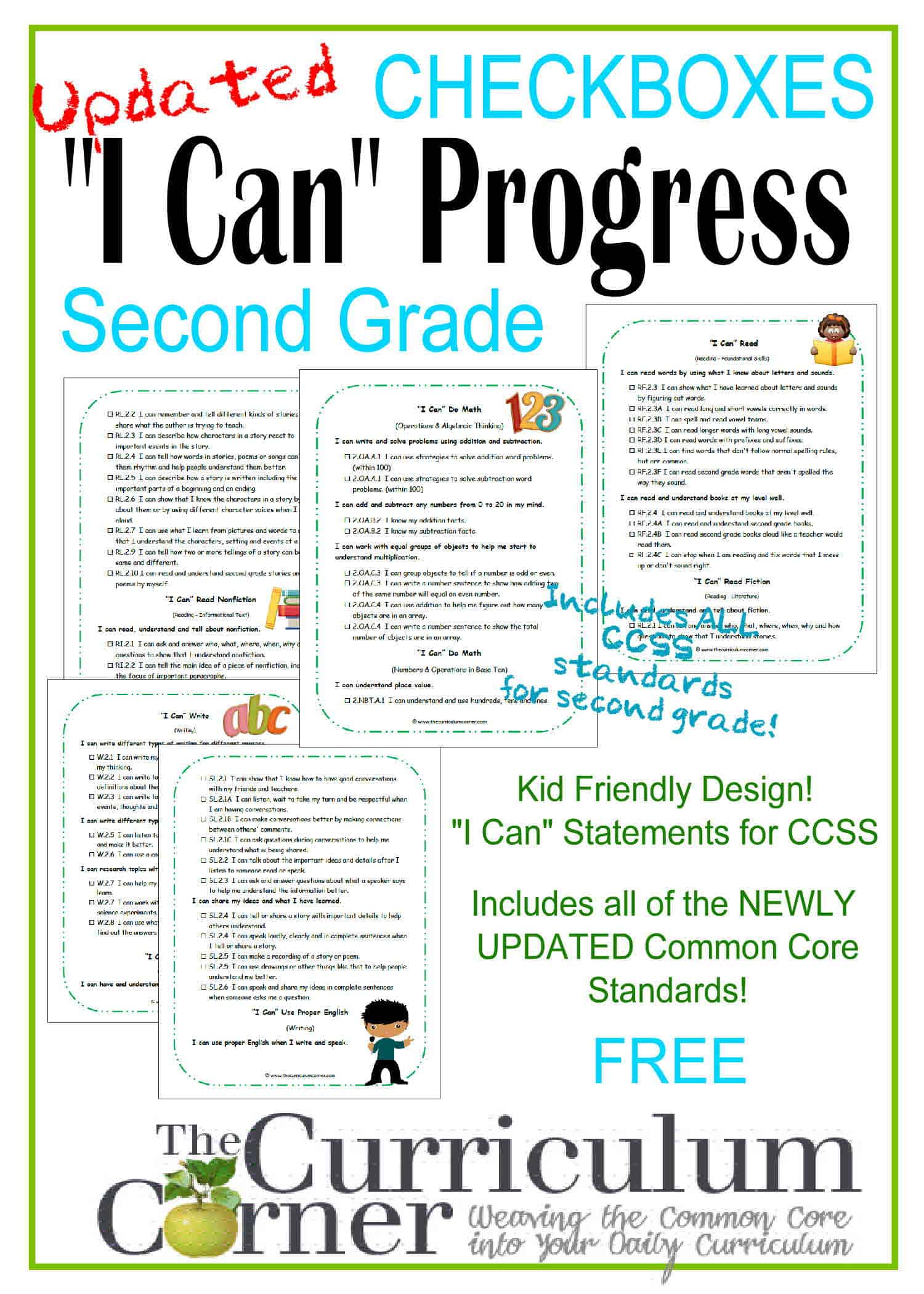 Kid Clip Art I Can Statements Checkboxes by The Curriculum Corner FREE ...