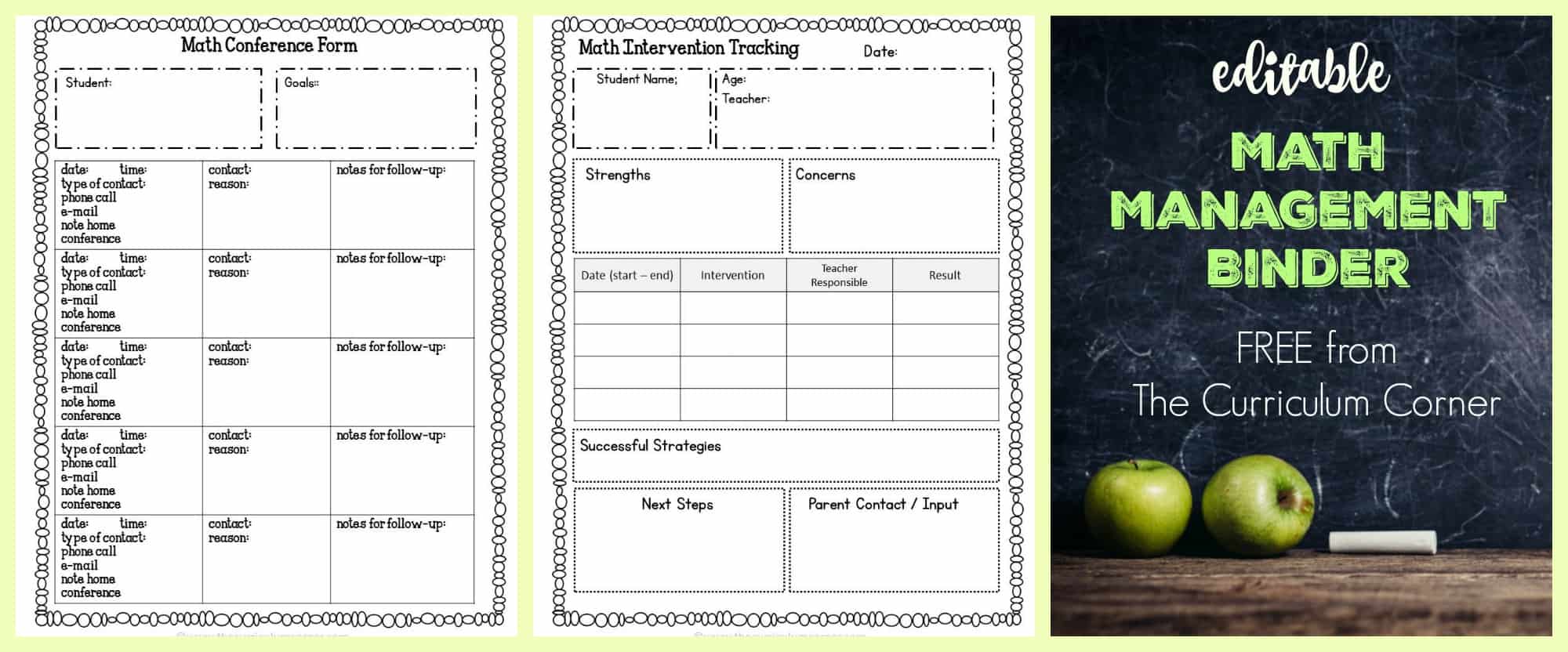 FREE Editable Math Management Binder from The Curriculum Corner ...