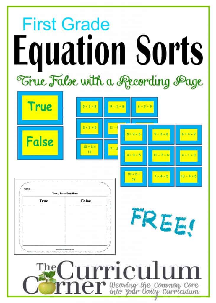 First Grade Equation Sorts by The Curriculum Corner FREE - The ...
