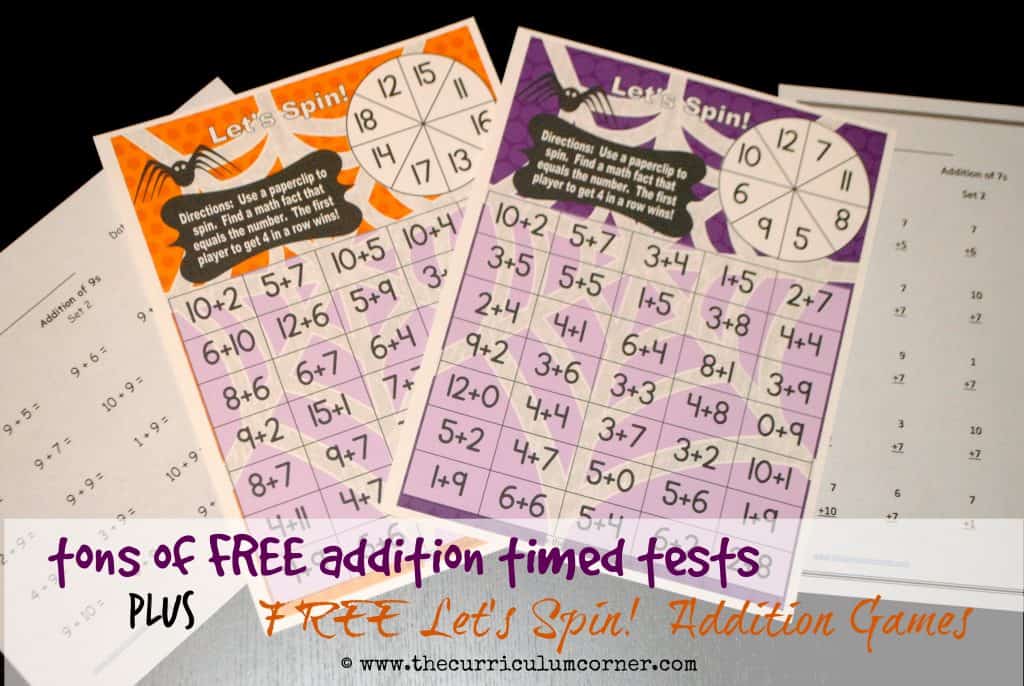 Tons of FREE addition timed tests + FREE Let's Spin math facts games ...