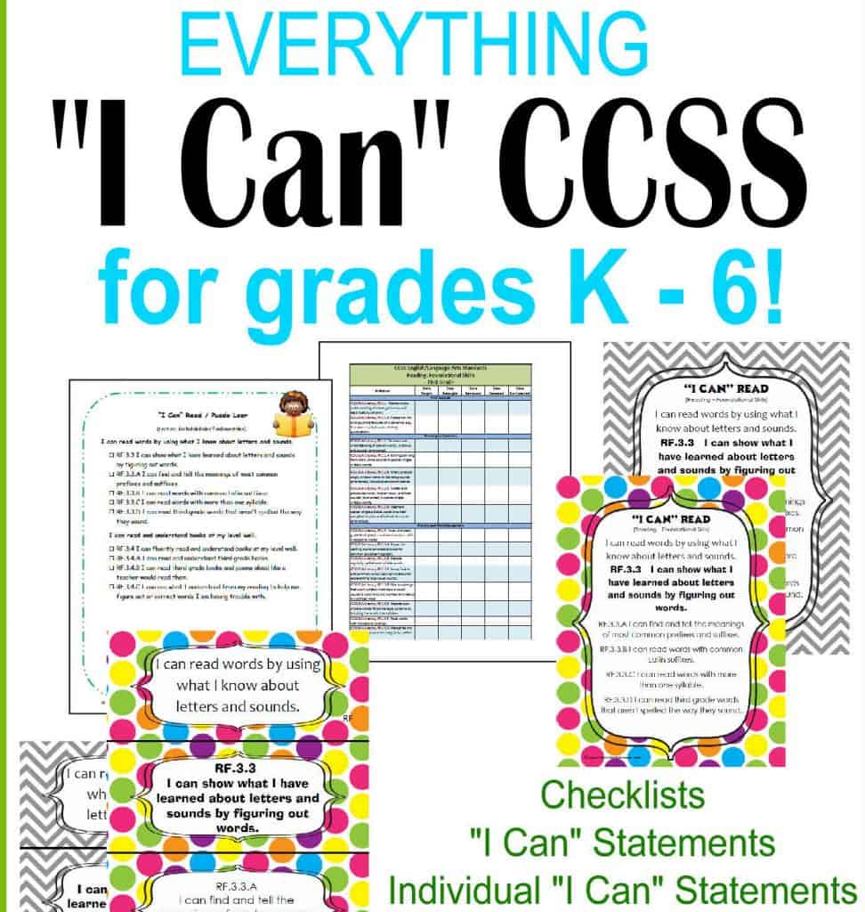 Common Core I Can Statements for kindergarten, 1st, 2nd, 3rd, 4th, 5th and 6th grades | all free ...