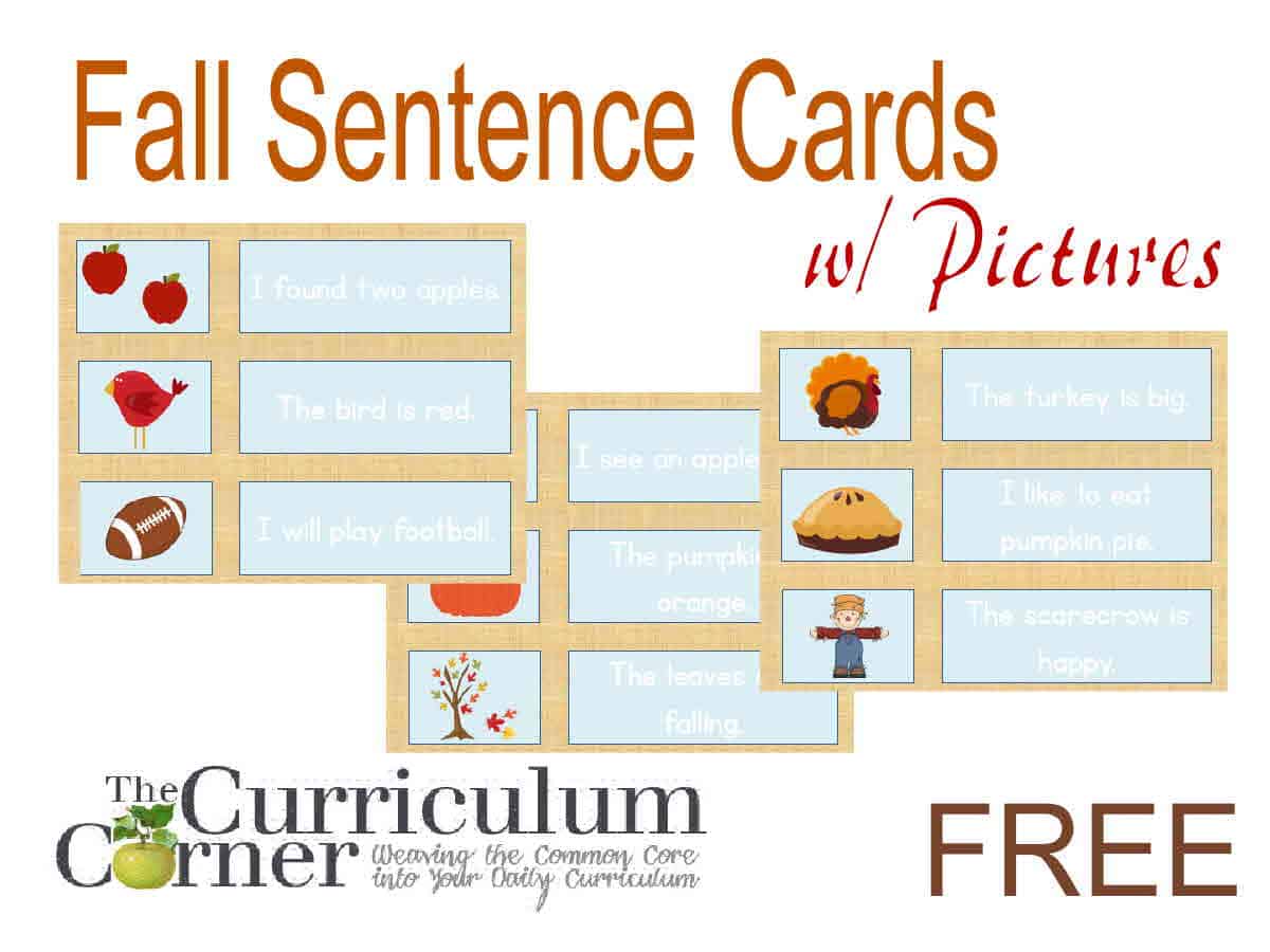 Fall Sentence Cards with Pictures for Beginning Readers FREE from The ...