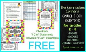 WOW! Free "I Can" Statements form The Curriculum Corner | K - 8th ...