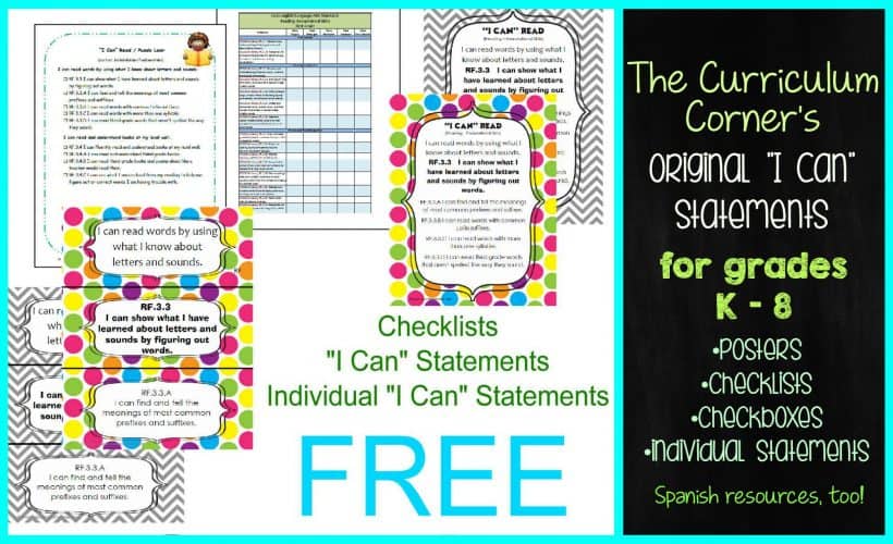 WOW! Free "I Can" Statements form The Curriculum Corner | K - 8th ...