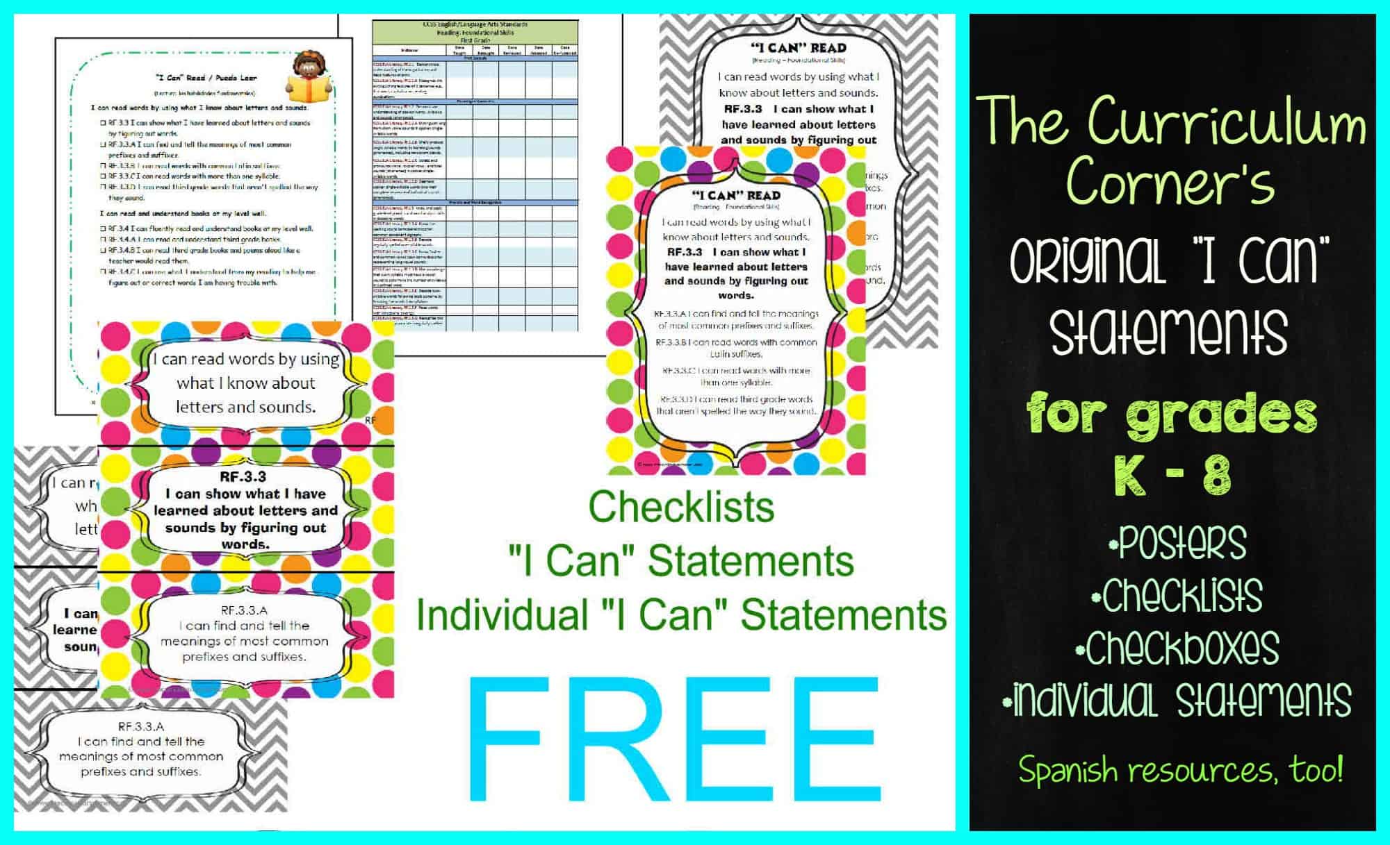 WOW! Free "I Can" Statements form The Curriculum Corner | K - 8th ...