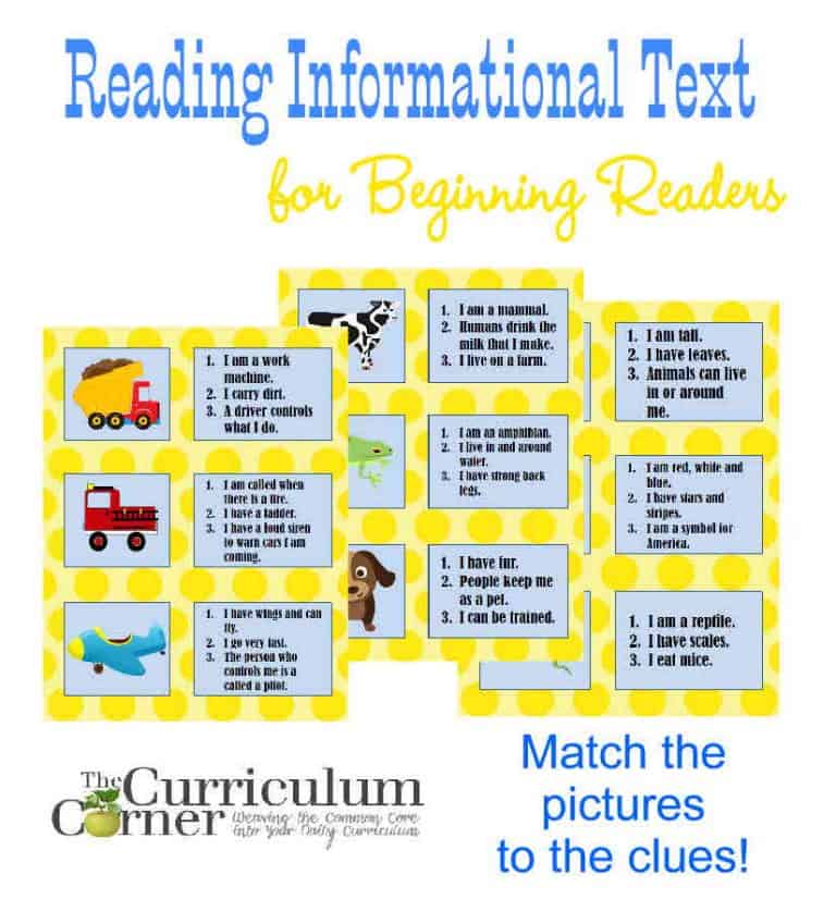 Reading Informational Text for Beginning Readers Activity for the ...