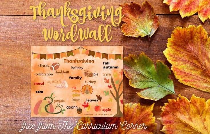 Thanksgiving Word Wall for Writers - The Curriculum Corner 123