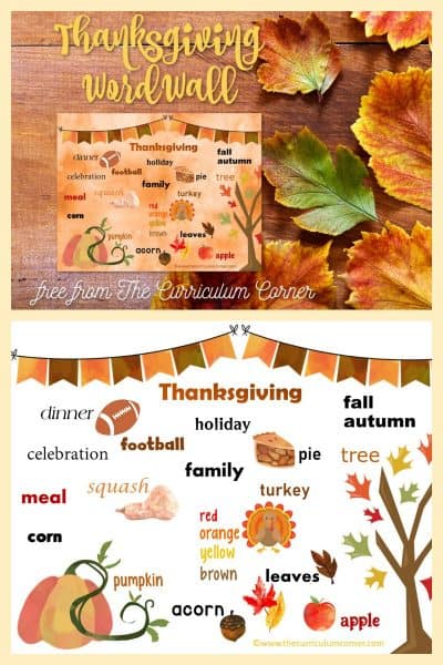 Thanksgiving Word Wall for Writers - The Curriculum Corner 123