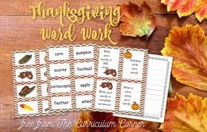 Thanksgiving Word Cards w/ Activities - The Curriculum Corner 123