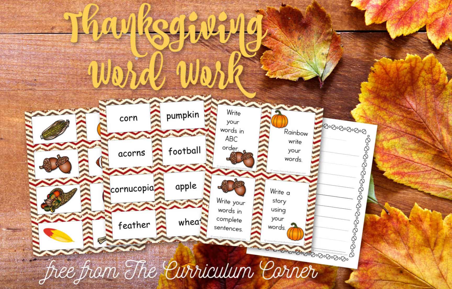 Thanksgiving Word Cards w/ Activities - The Curriculum Corner 123