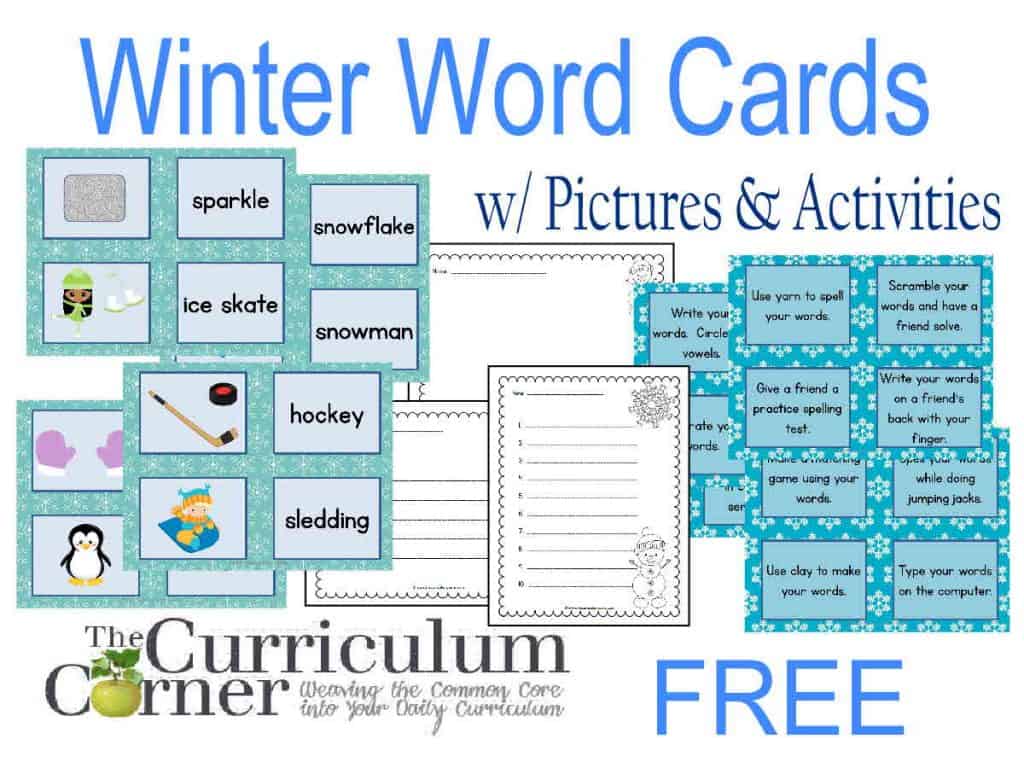 Winter Word Cards w/ Pictures and Activities Includes Recording Pages ...