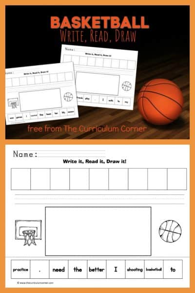 Basketball Themed Write! Read! Draw! - The Curriculum Corner 123