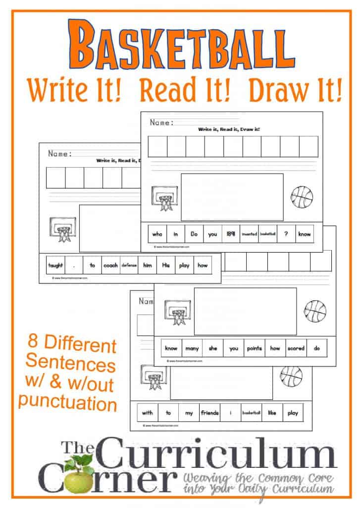 Basketball themed Write It, Read it, Draw it Sentence Activity FREE ...