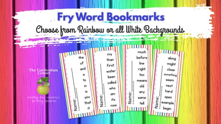 Fry Word Bookmarks - The Curriculum Corner 123