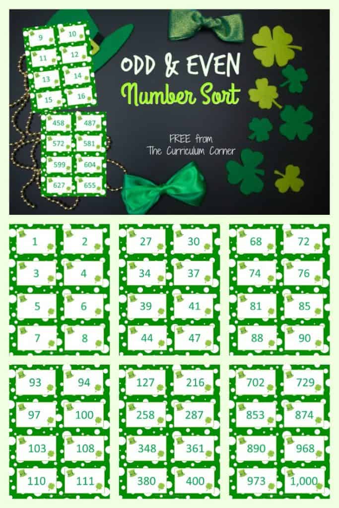 St. Patrick's Day Odd & Even Number Sort - The Curriculum Corner 123