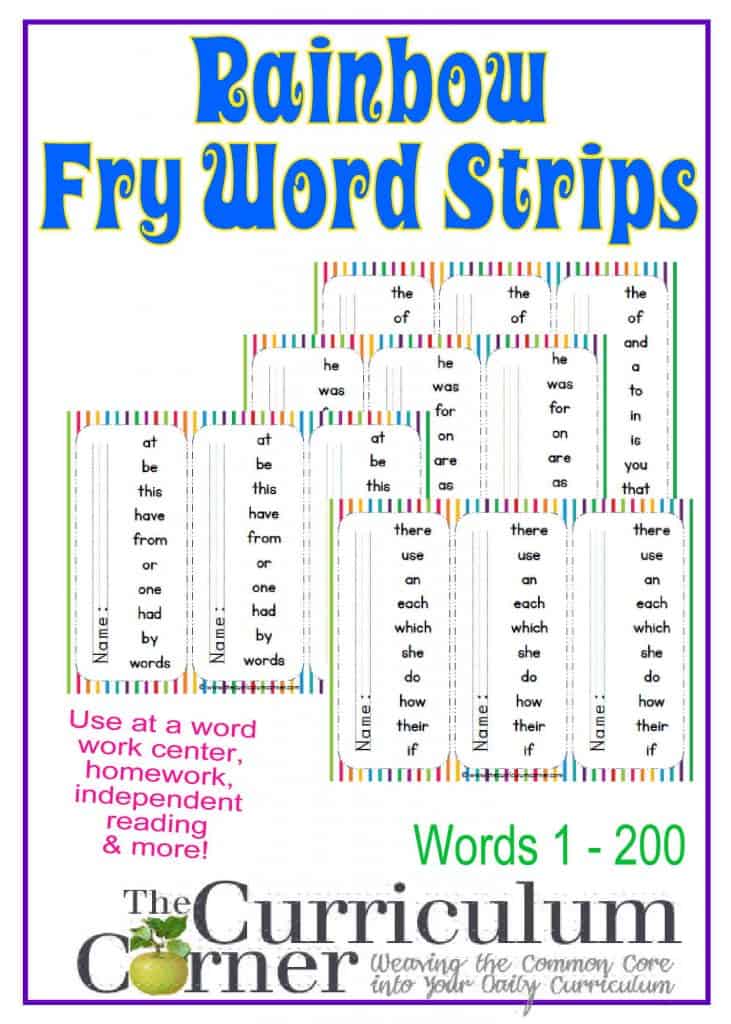 Rainbow Fry Word Strips for words 1 - 200 free from The Curriculum ...
