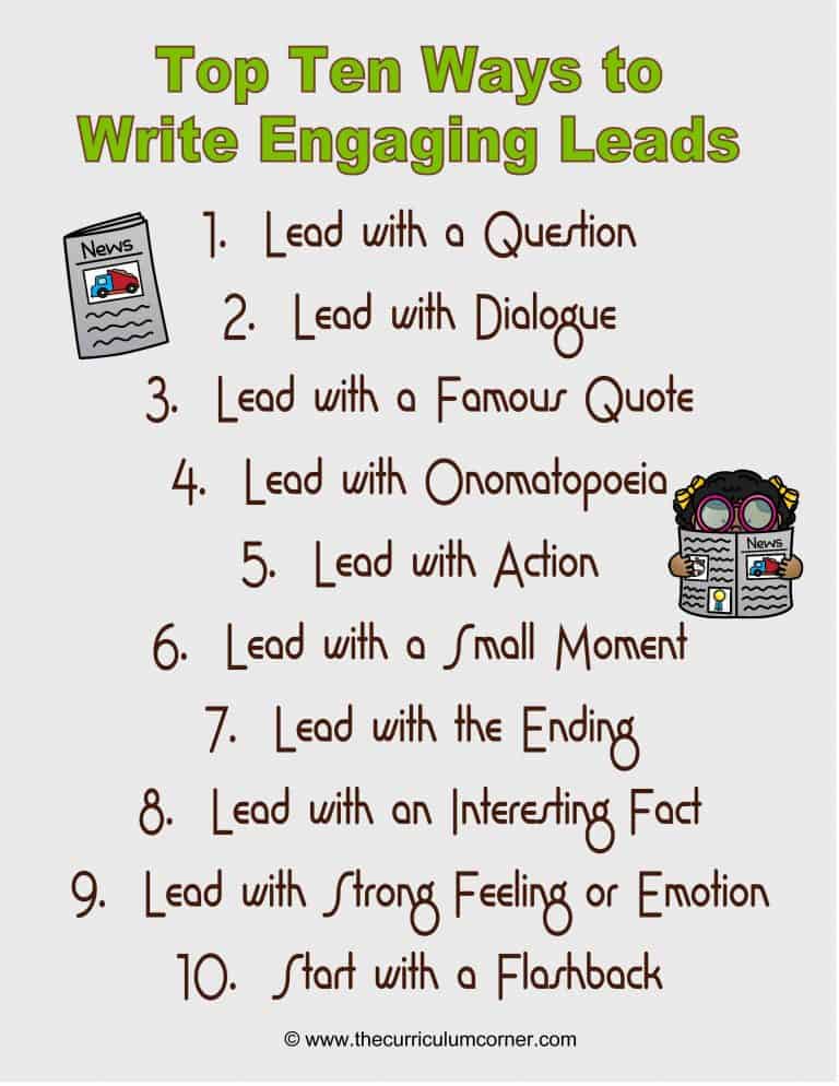 Writing Engaging Leads Anchor Chart - Newspapers in the Classroom Part ...