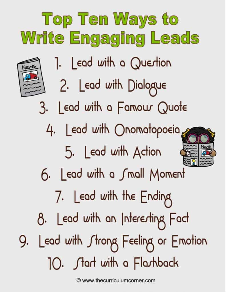 Writing Engaging Leads Anchor Chart - Newspapers in the Classroom Part ...