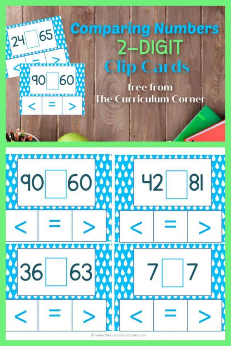 Comparing 2-Digit Numbers Clip Cards - The Curriculum Corner 123