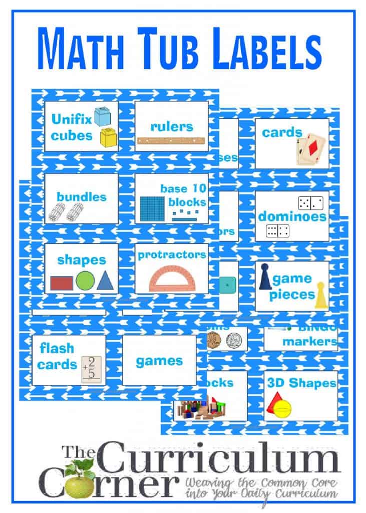 Math Tub Labels FREE from The Curriculum Corner - The Curriculum Corner 123