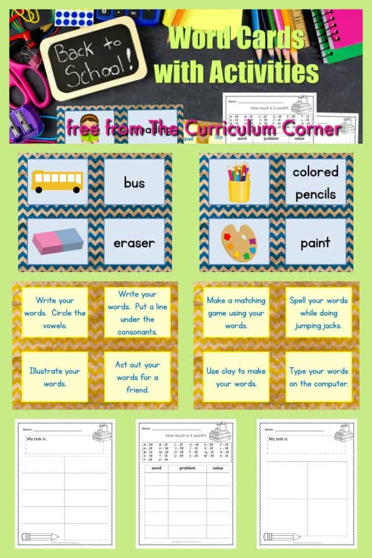 School Word Cards w/ Activities - The Curriculum Corner 123