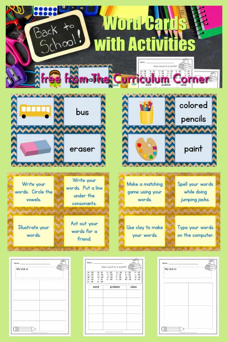 School Word Cards w/ Activities - The Curriculum Corner 123