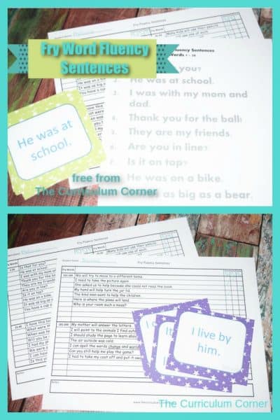 Fry Fluency Sentence Resources - The Curriculum Corner 123